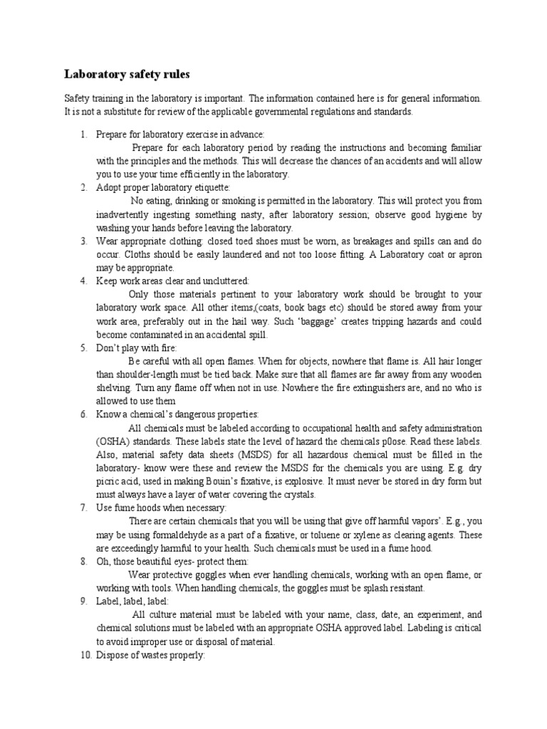 Laboratory Safety Guidelines | PDF | Laboratories | Occupational Safety ...