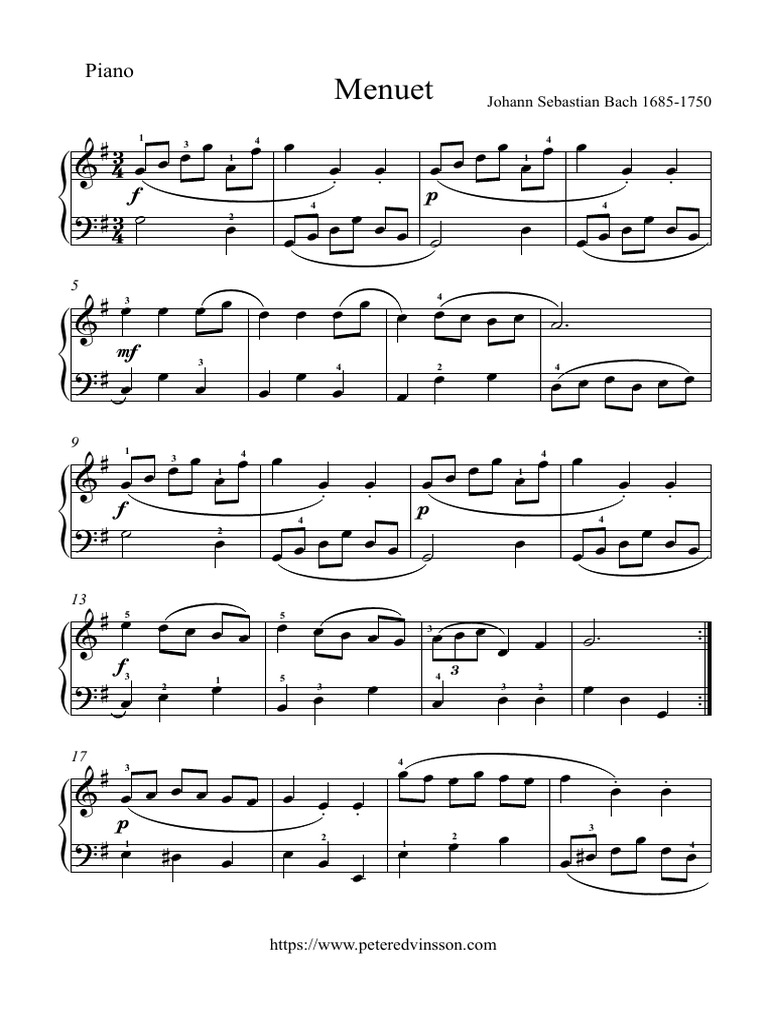 Menuet Bach Piano Sheet - Music | PDF