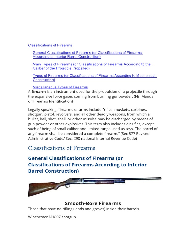 Arms, Part 1: Classifications of Firearms | PDF | Firearms | Gun Barrel