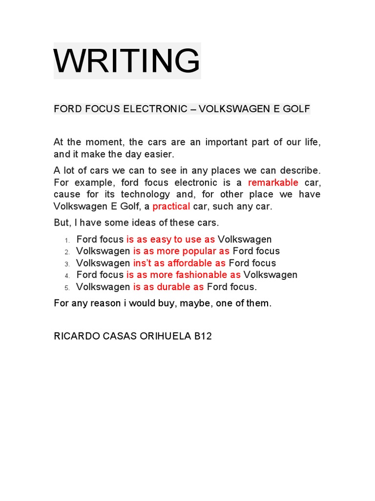 Writing: Ford Focus Electronic - Volkswagen E Golf | PDF | Business