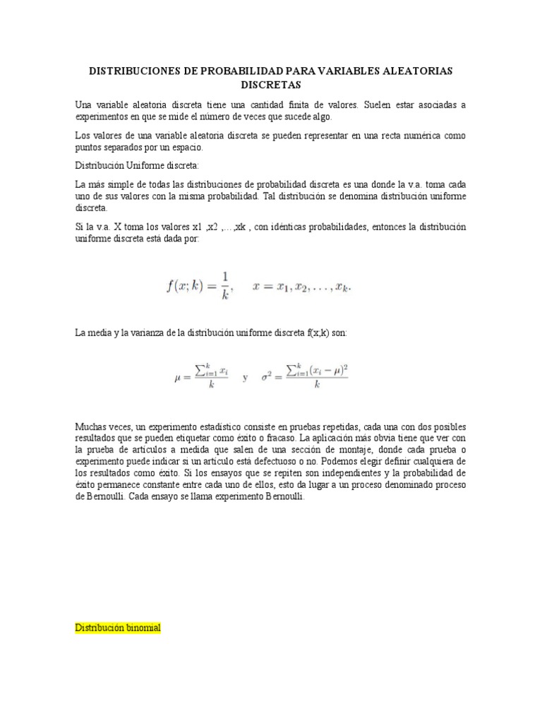 Ensayo-Distribuciones de Probabilidad para Variables Aleatorias Discretas | PDF | Distribución ...
