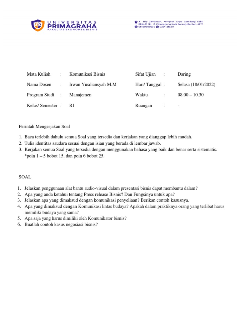 Soal Uas Komunikasi Bisnis | PDF