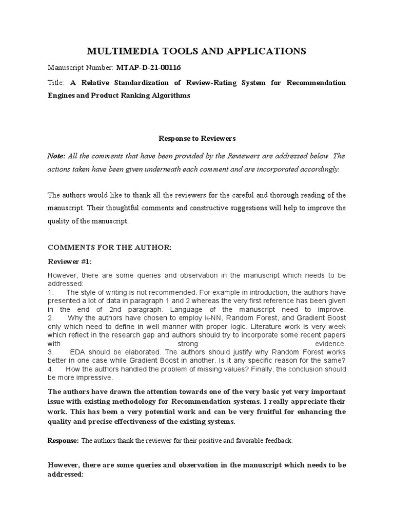 Response To Reviewer Comments Pdf Cognition Cognitive Science