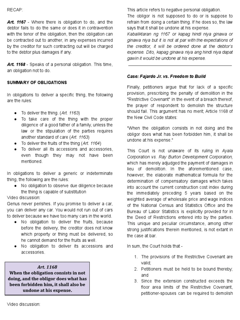 Obligations Under Articles 1167-1168 CC | PDF | Foreclosure | Mortgage Law