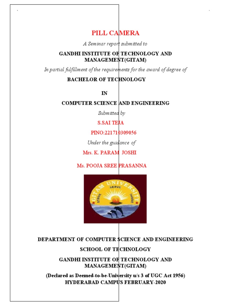 Pill Camera: A Seminar Report Submitted To | PDF | Endoscopy | Cmos