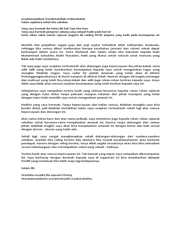 Pidato Ketua Baru IBI Ranting | PDF