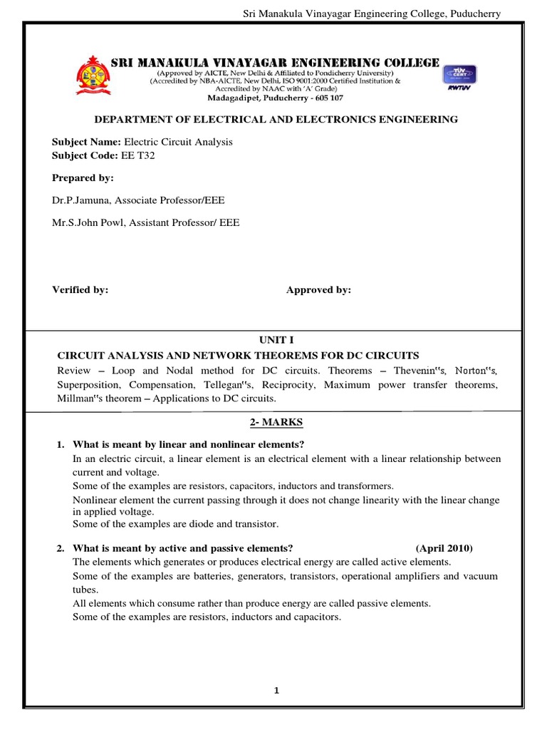 ECA Unit 1 | PDF | Electrical Network | Series And Parallel Circuits