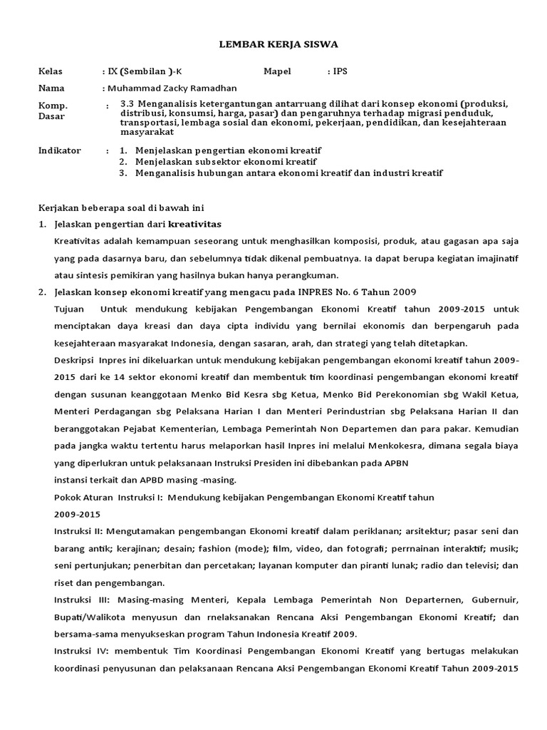 LKS Ips 9 Ekonomi Kreatif | PDF