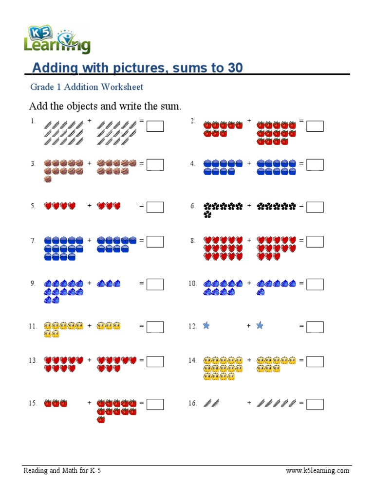 Grade 1 Addition Pictures Sums To 20 1 | PDF
