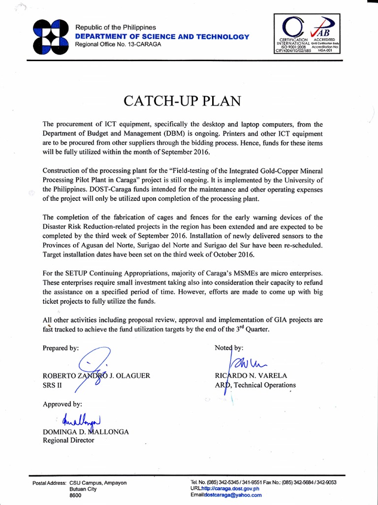 Catch-Up Plan: Republic of The Philippines Department of Science and Technology | PDF ...