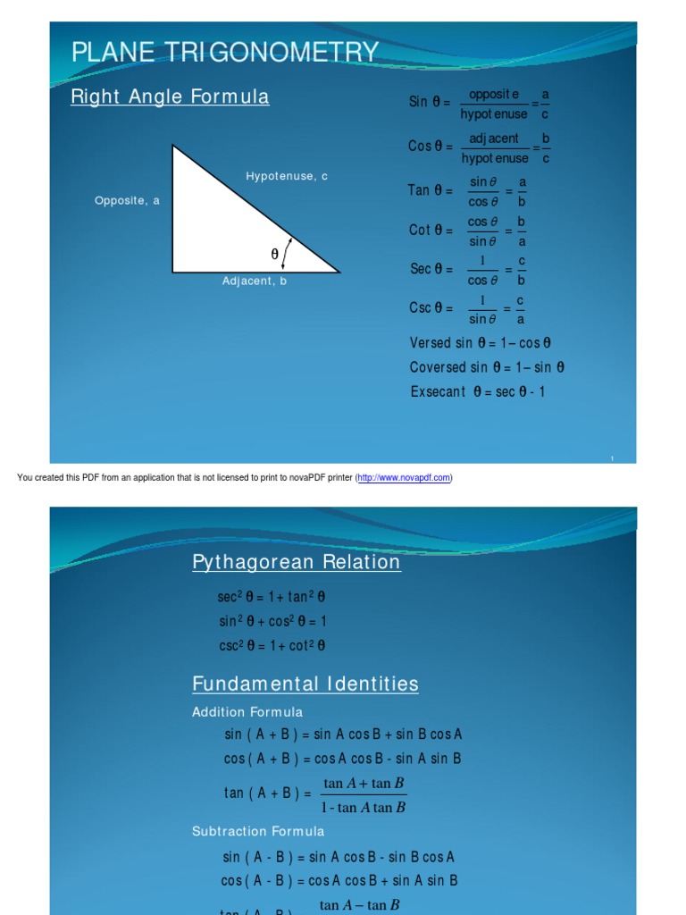 Plane Trigonometry & Plane Geometry | PDF | Trigonometric Functions | Sine