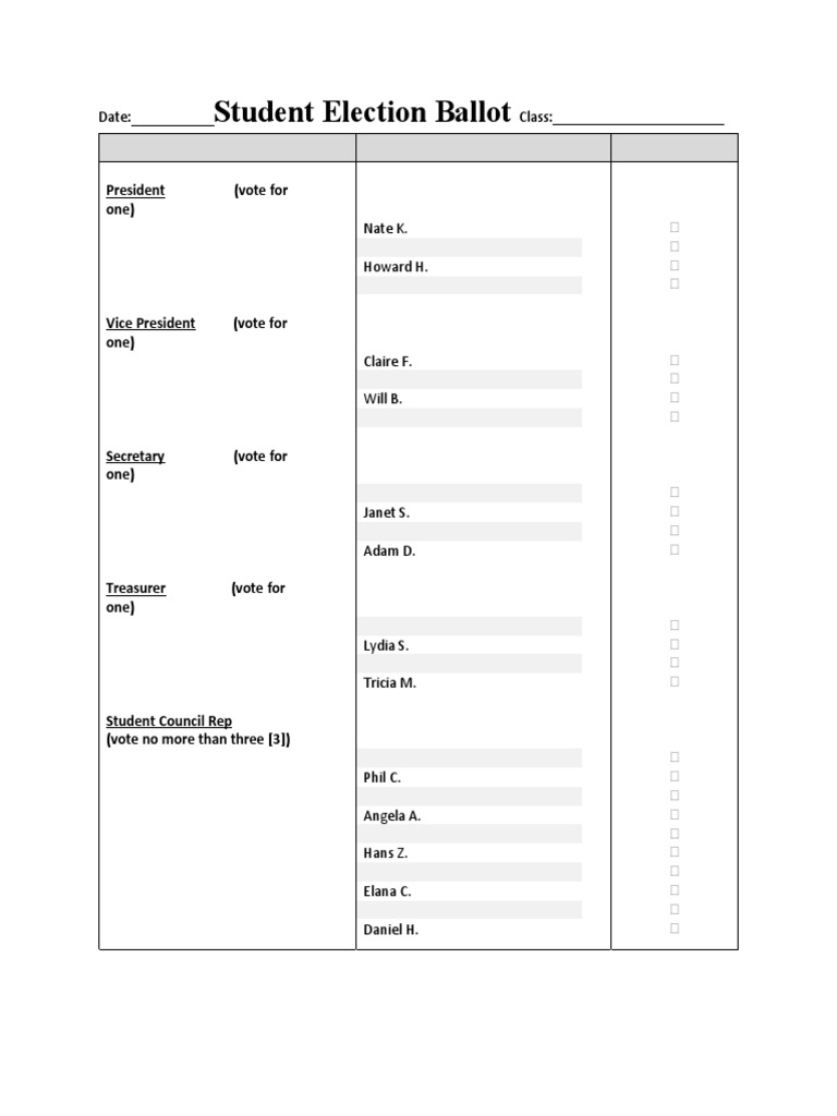 Student Election Ballot: Office/Position: Candidate: Mark Here | PDF