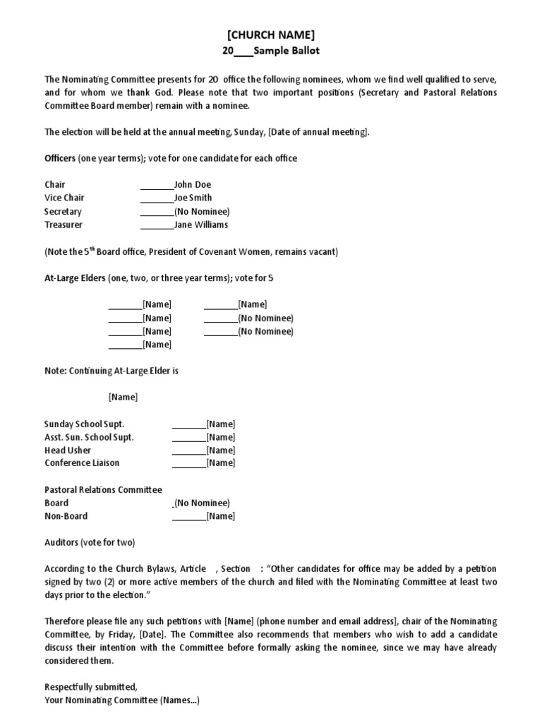 (Church Name) : 20 Sample Ballot | PDF