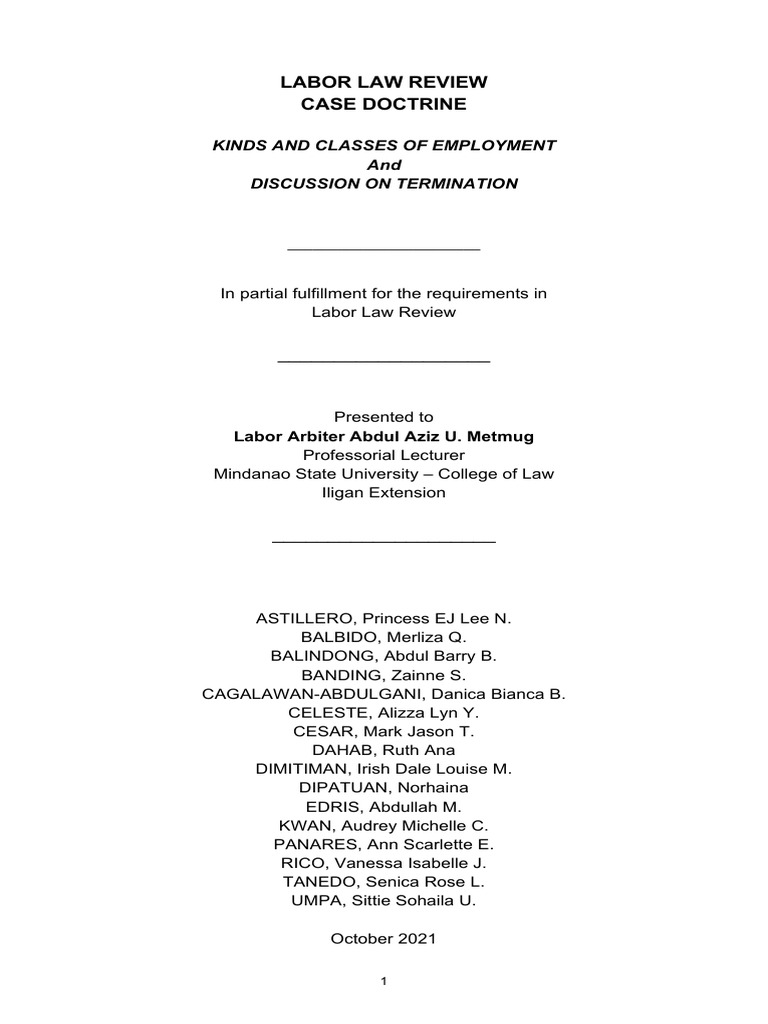 Cases Doctrine Labor Pdf Employment Labour Law