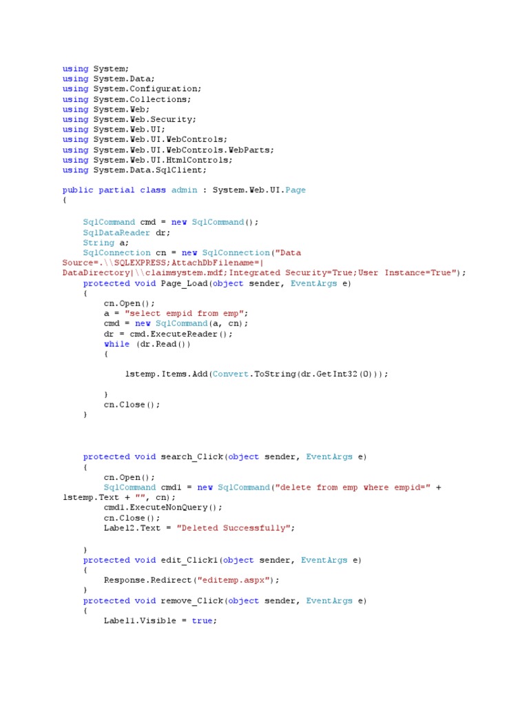 ASP.NET Claim Management System Code | PDF | Internet & Web | World ...