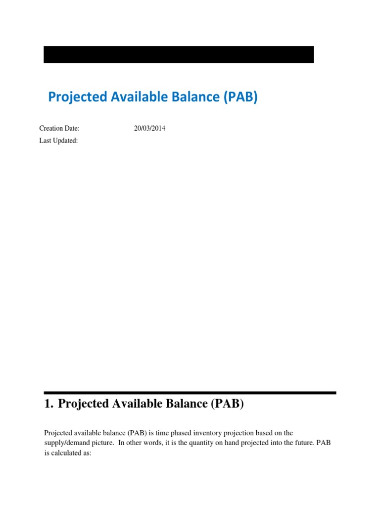 Projected Available Balance (PAB) | PDF