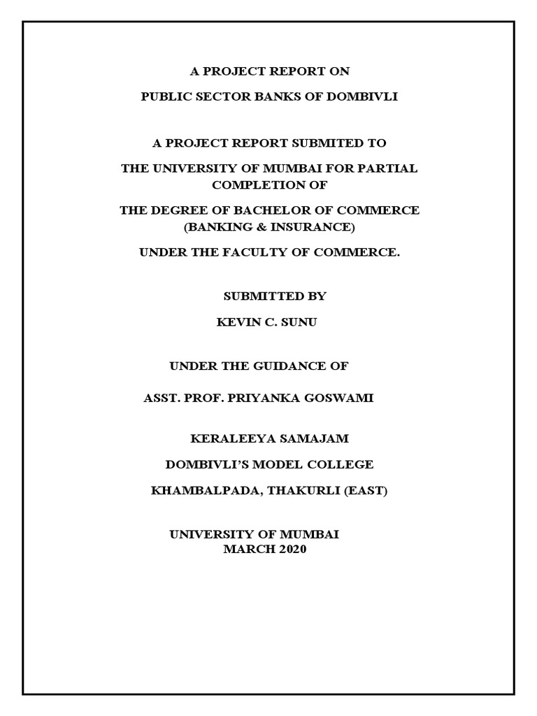 Project Report On Public Sector Bank | PDF | Banks | Employment