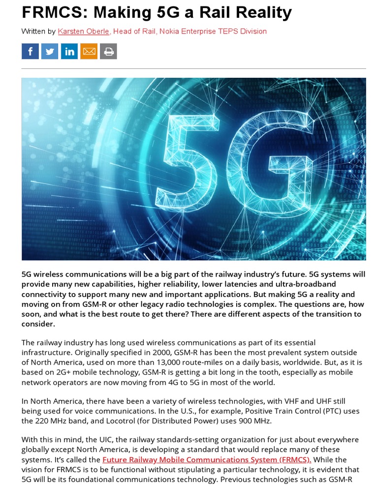 FRMCS - Making 5G A Rail Reality - Railway Age | PDF | Computer Network ...
