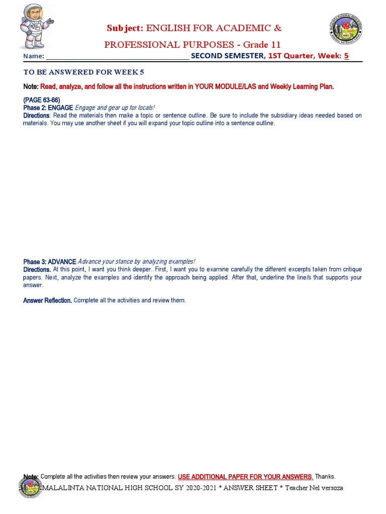 Answer Sheet Eapp Week 5-6 | PDF | Education Theory | Teaching