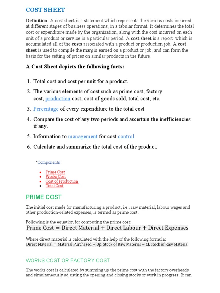 Cost Accounting Notes | PDF | Cost | Cost Of Goods Sold