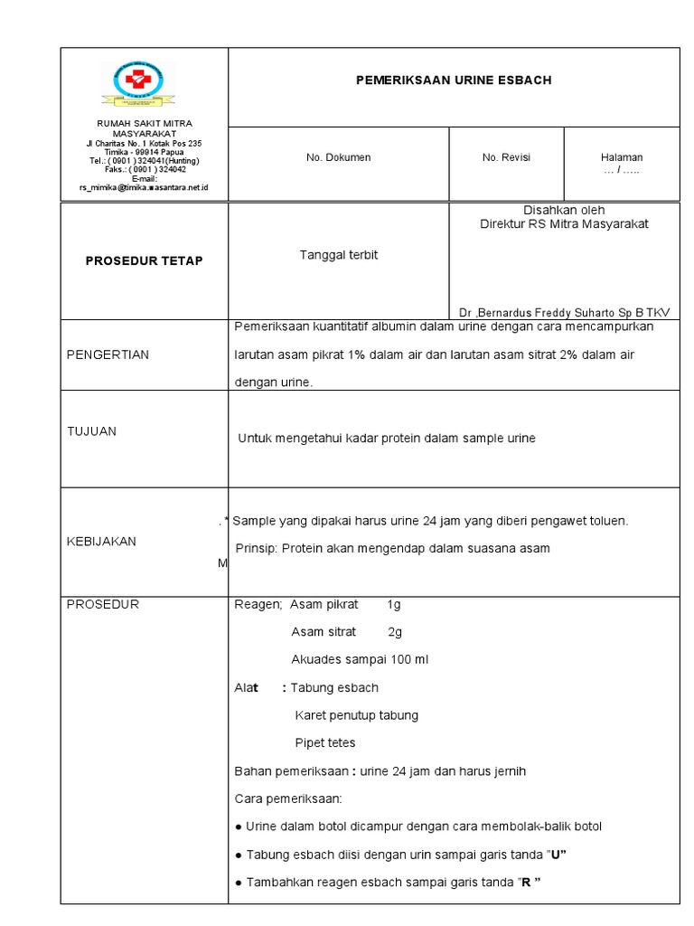 Pemeriksaan Protein Urine Esbach | PDF