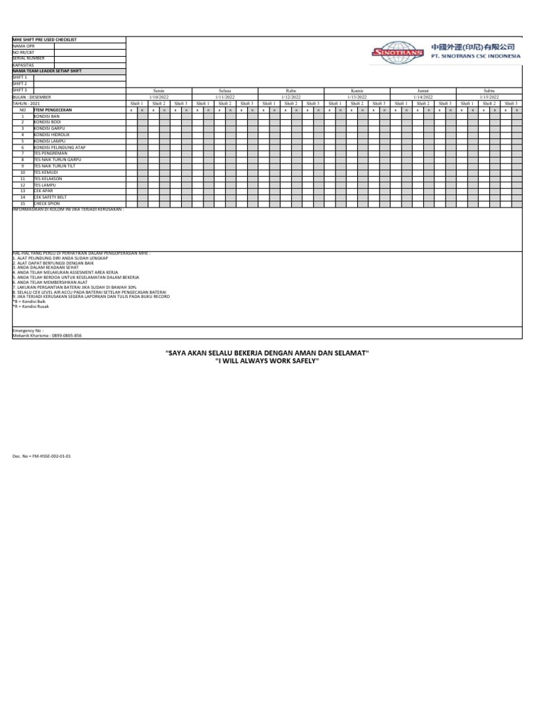 Checklist MHE (AutoRecovered) | PDF