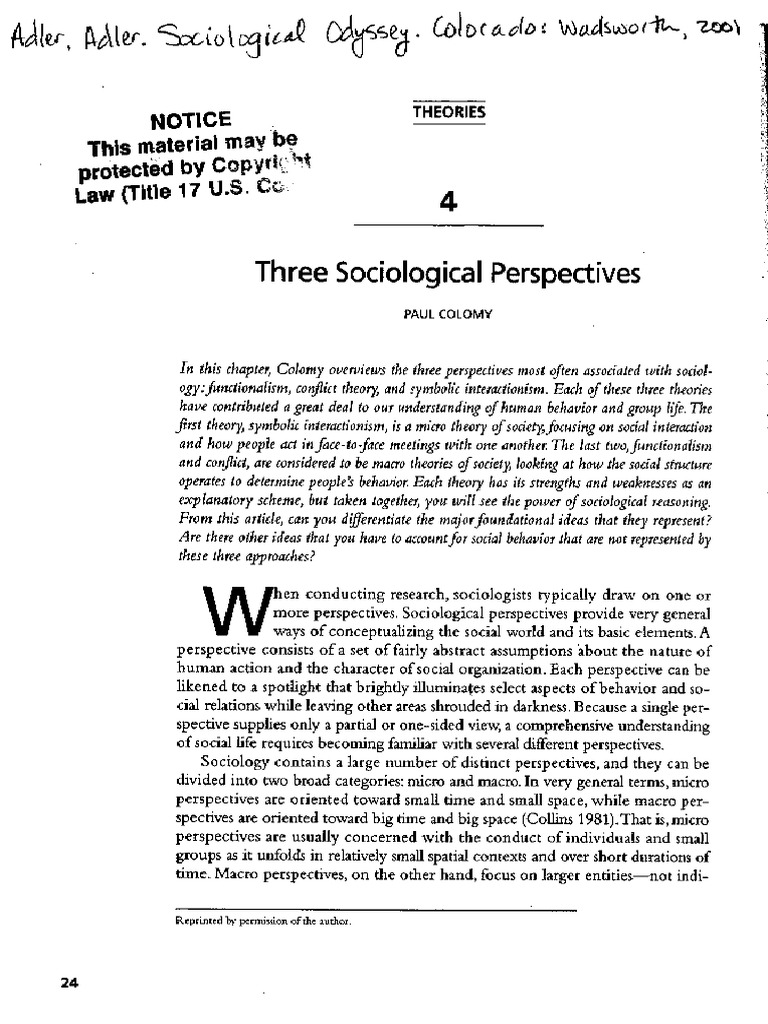 Three Sociological Perspectives Colomy | PDF
