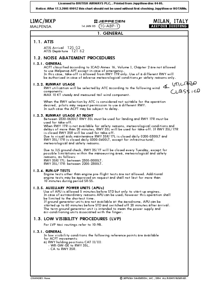 Limc/Mxp Milan, Italy: 1. General 1.1. ATIS | PDF | Air Traffic Control ...