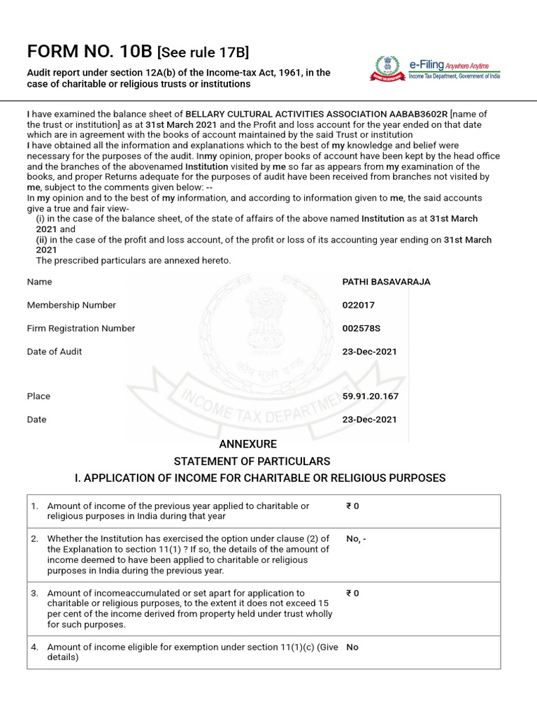 Form 10B - Filed Form | PDF | Audit | Interest