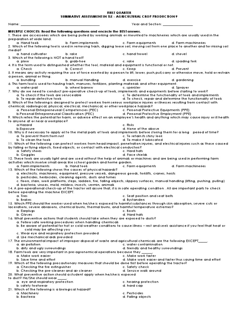 First Quarter Exam - TLE Agricultural Crop Production | PDF ...