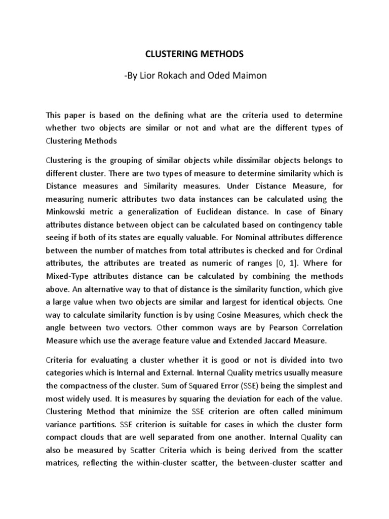 By Lior Rokach and Oded Maimon: Clustering Methods | PDF | Cluster Analysis | Genetic Algorithm