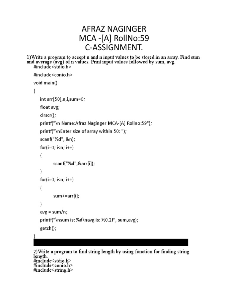 Afraz Naginger Mca - (A) Rollno:59 C-Assignment | PDF | Computing | Applied Mathematics