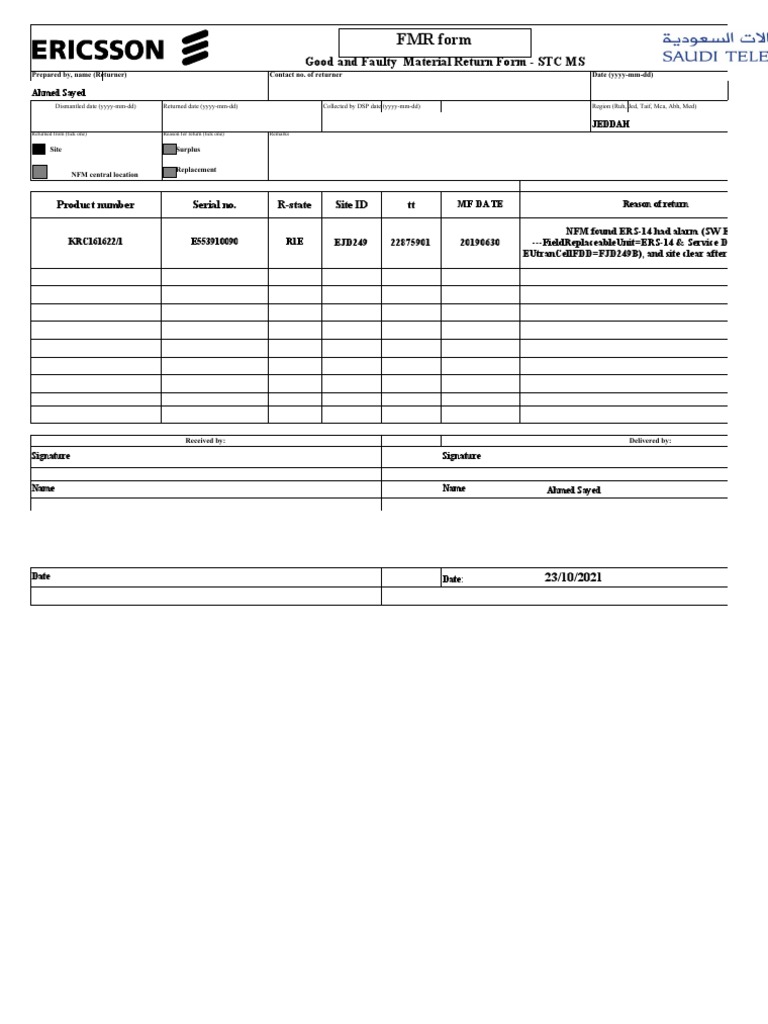 Good and Faulty Material Return Form | PDF | Electronics | Manufactured ...