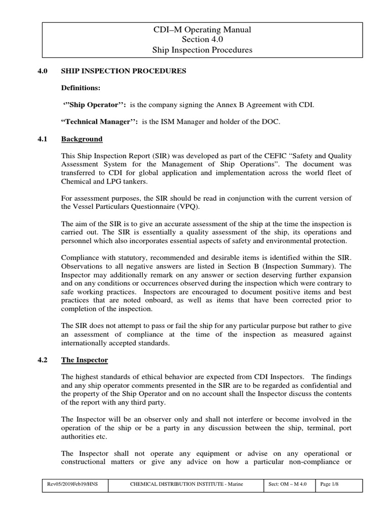 CDI Marine Ship Inspection Procedures | PDF | Ships | Question
