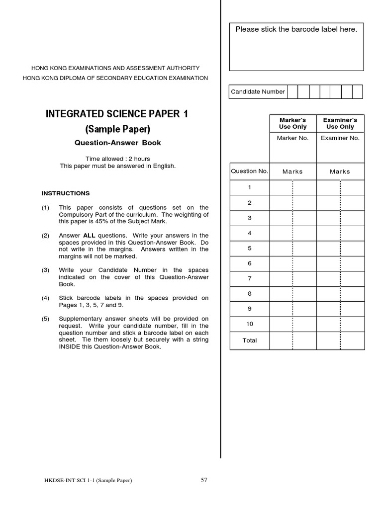 HKDSE Integrated Science Sample Paper 1 | PDF | Atoms | Insulin