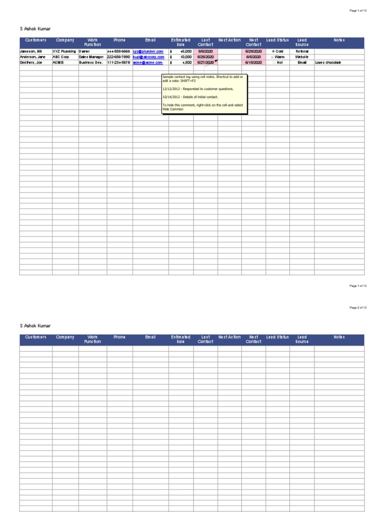 CRM Template | PDF | Microsoft Excel | Customer Relationship Management
