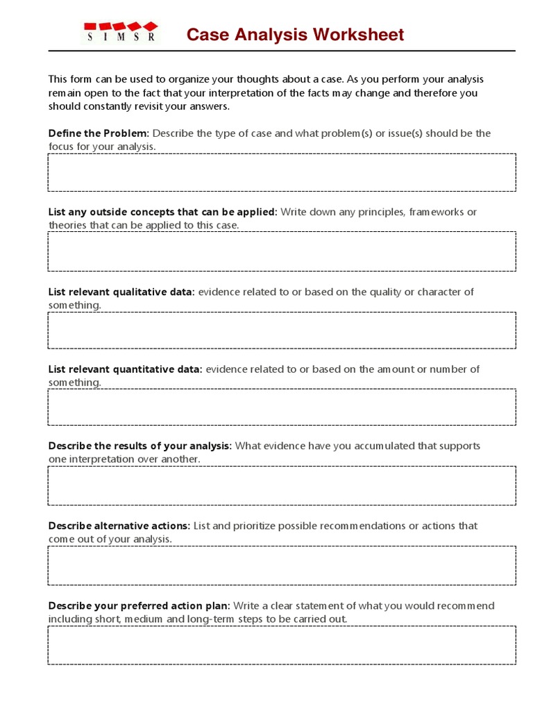 Case Analysis Worksheet: Define The Problem | PDF | Career & Growth