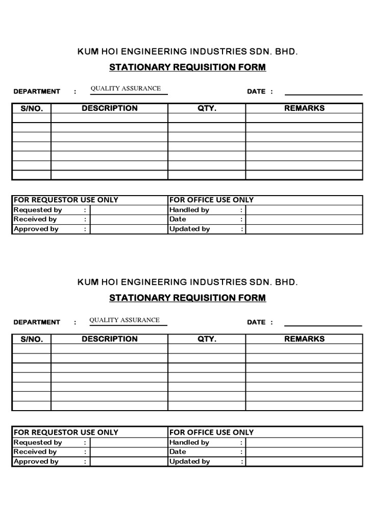 Stationary Req Form | PDF