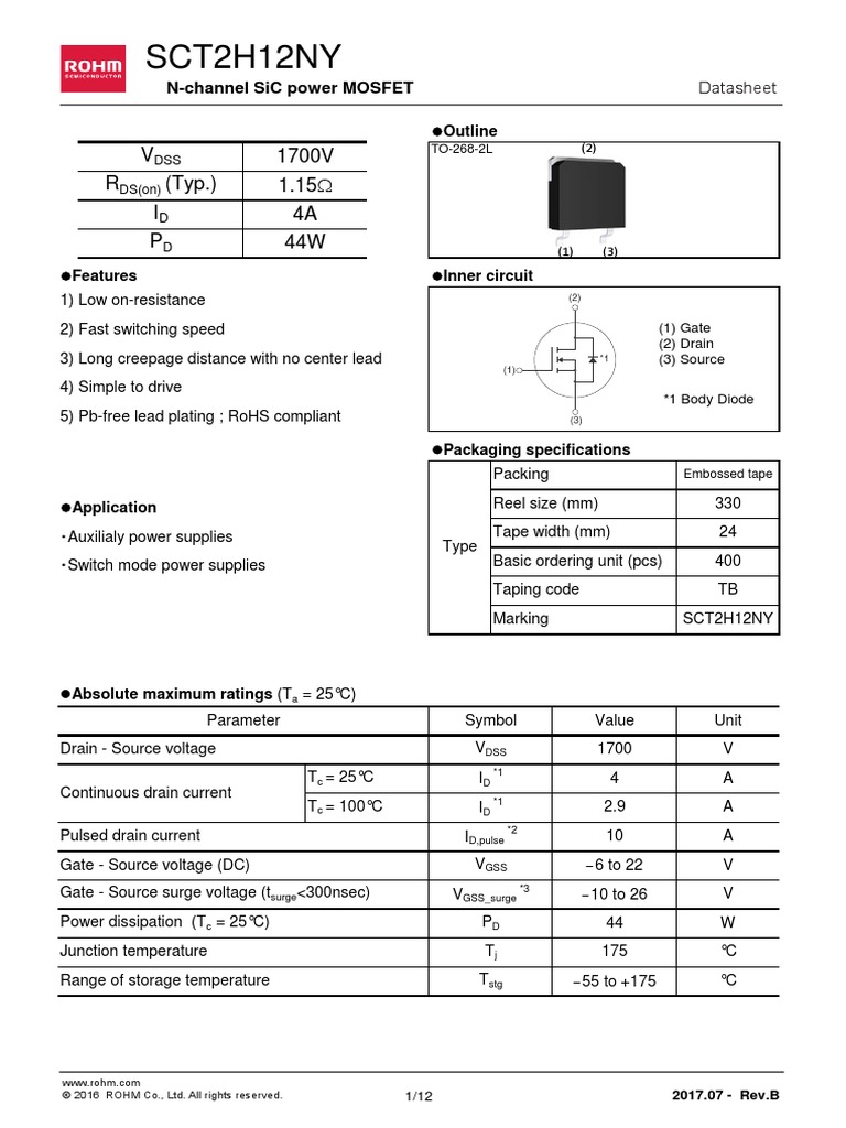 SCT2H12 Datasheet | PDF | Field Effect Transistor | Diode
