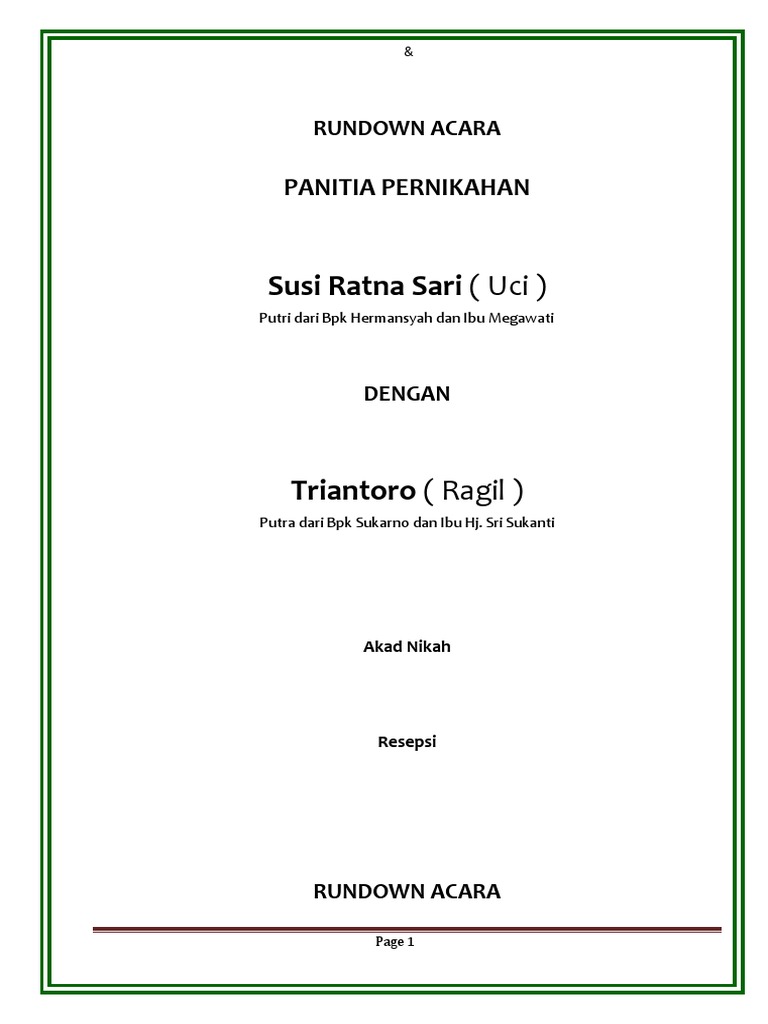 Rundown Acara Akad Nikah and Resepsi Aca | PDF