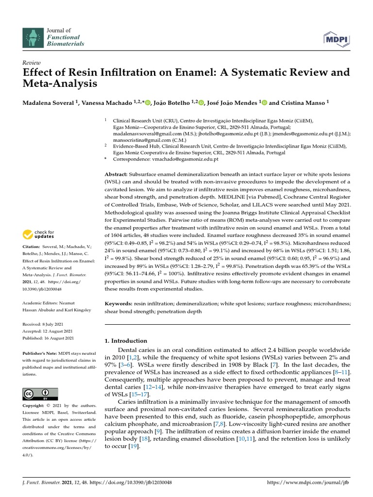 Effect of Resin Infiltration On Enamel A Systematic Review | PDF | Meta ...