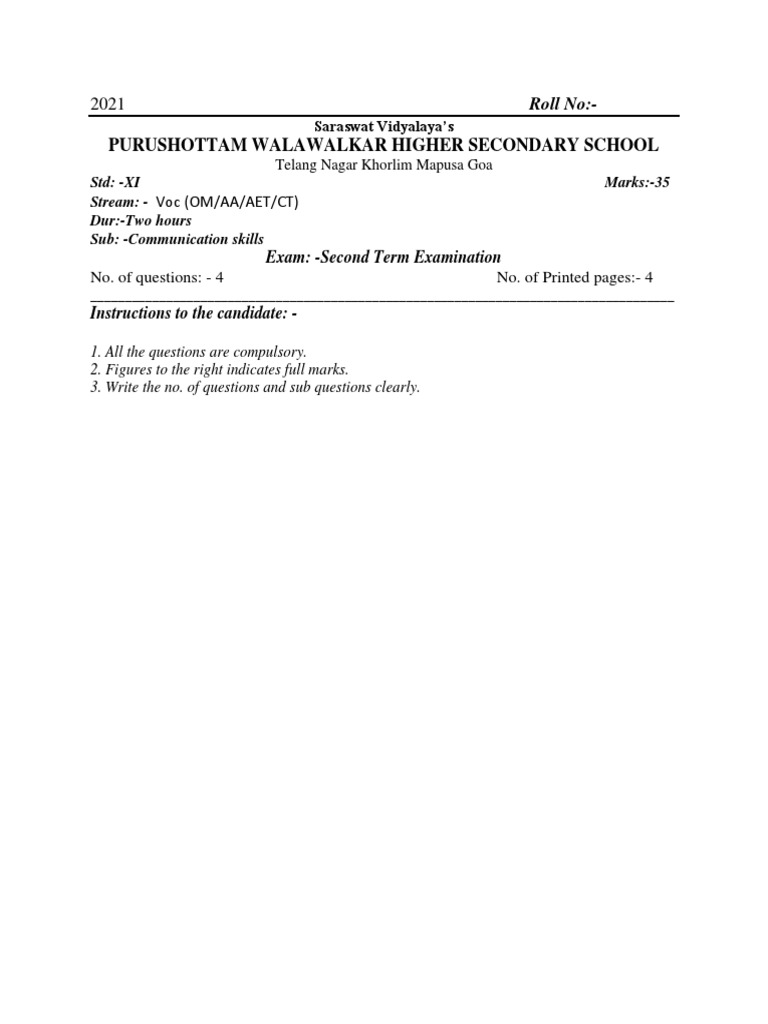 ENGLISH COMMUNICATION SKILLS-April 2021-Question Paper | Download Free ...