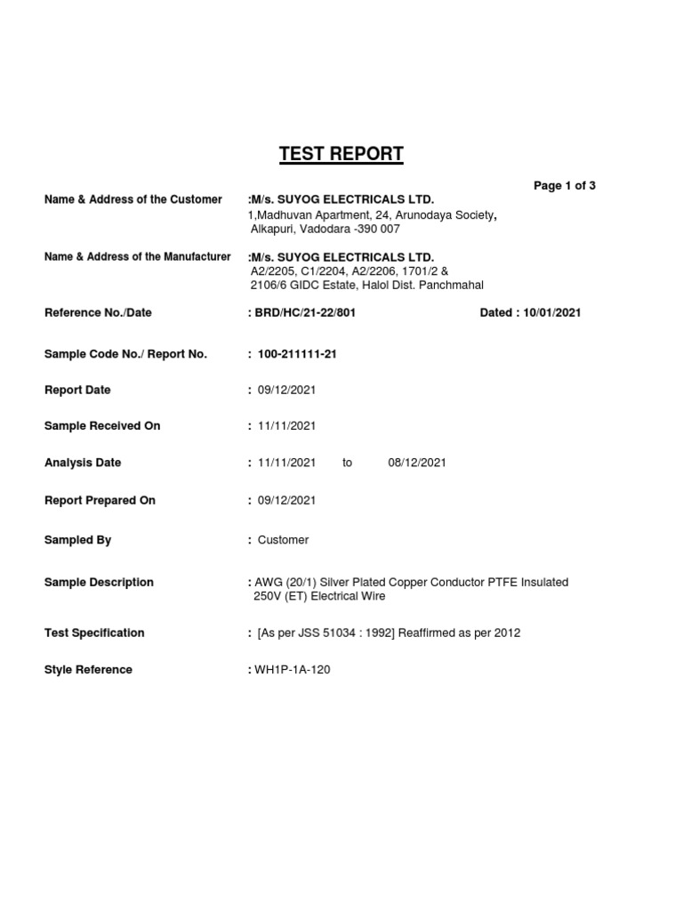 Test Report: 1, Madhuvan Apartment, 24, Arunodaya Society, Alkapuri ...