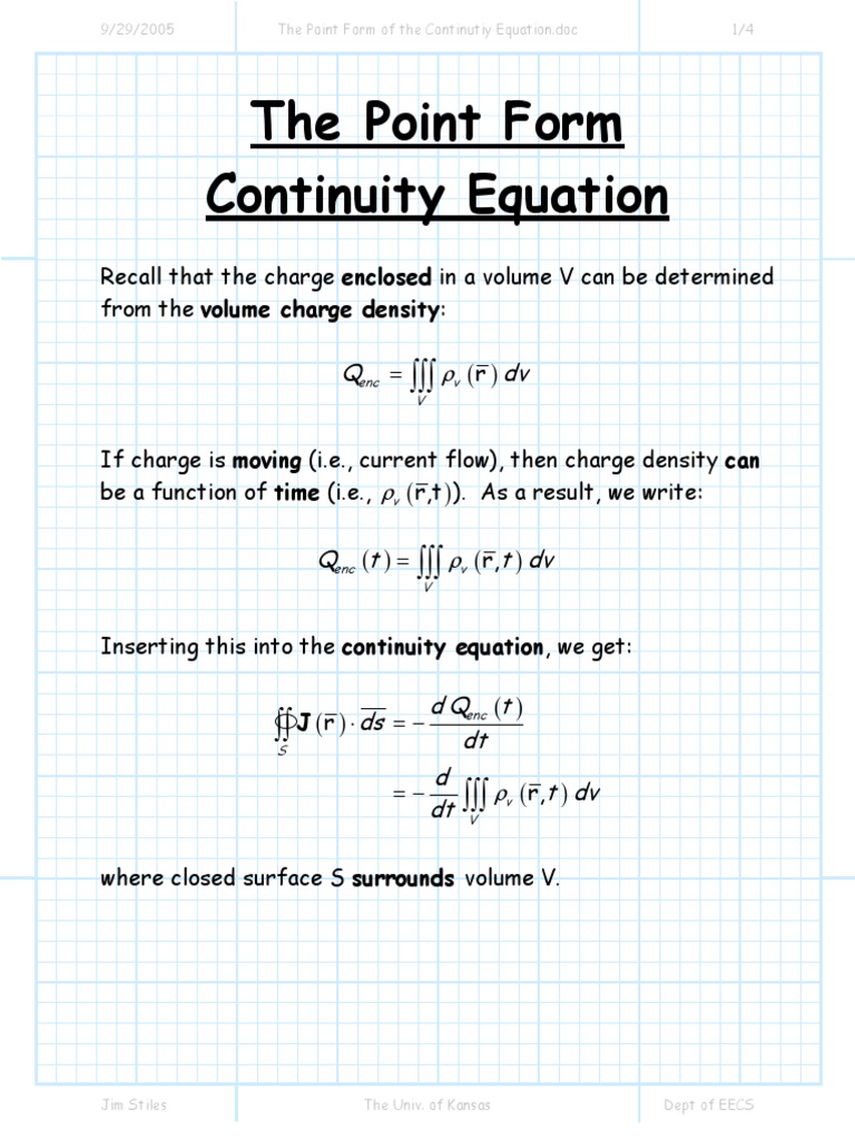 The Point Form of The Continutiy Equation | PDF | Equations ...