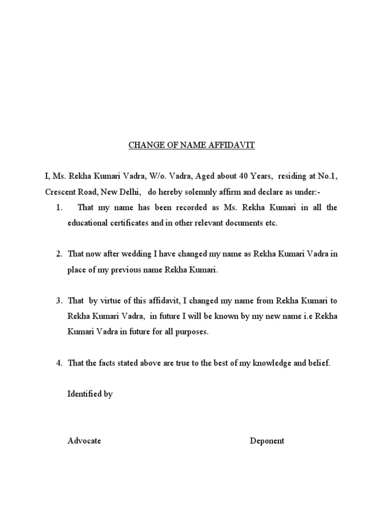 Change of Name Affidavit | PDF