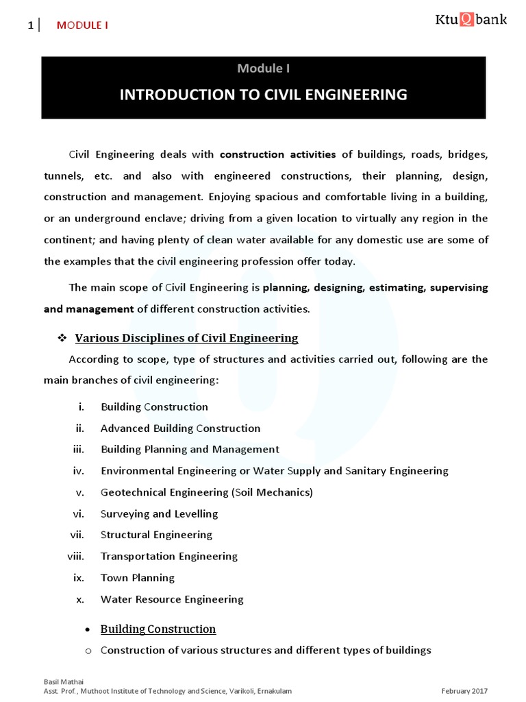 Mod 1 Basic Civil KtuQbank | PDF | Infrastructure | Civil Engineering