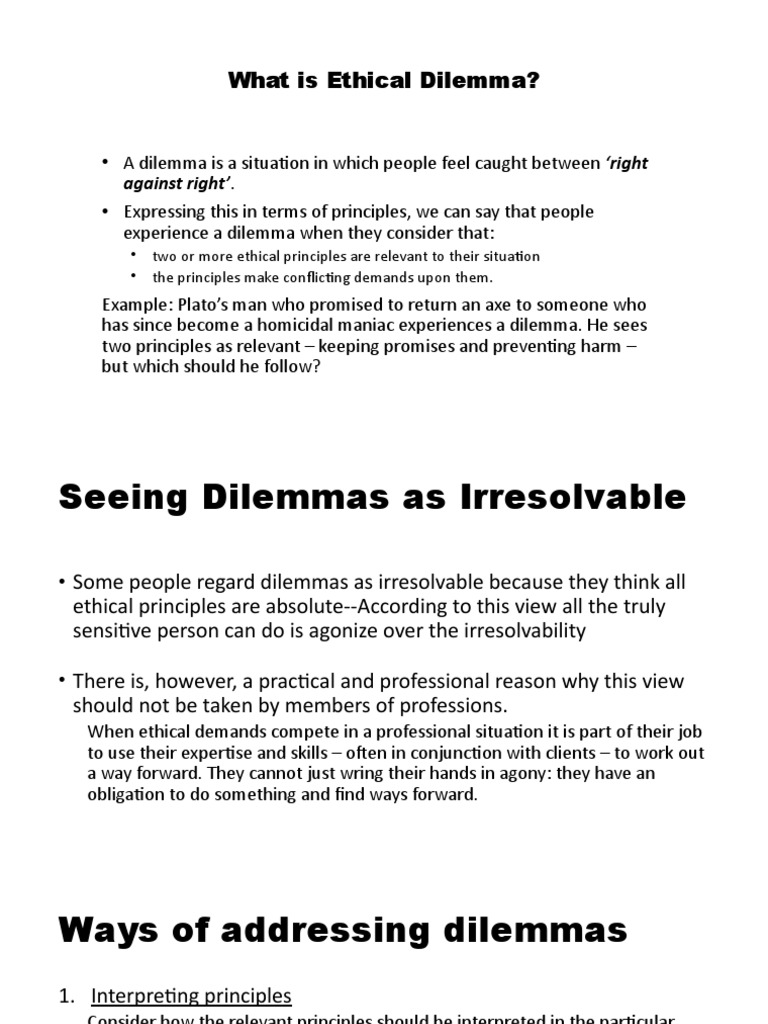 Ethical Dilemma - Challenges in Ethical Decision Making | PDF ...