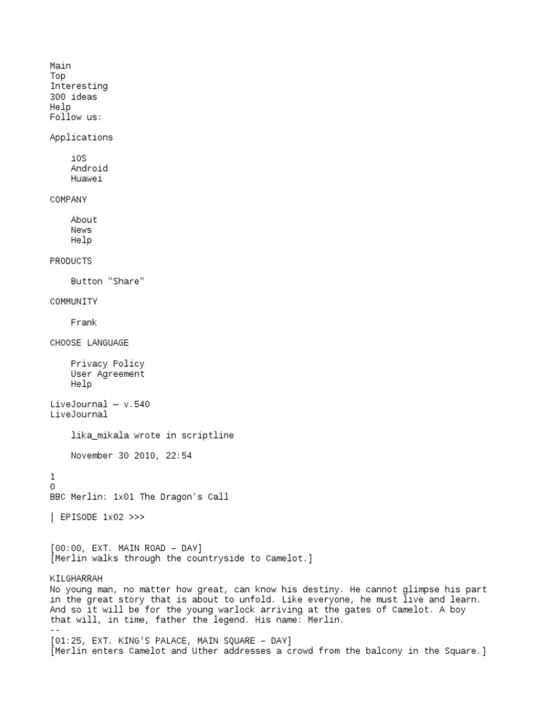 Merlin TV Script | Download Free PDF | Morgan Le Fay | Merlin