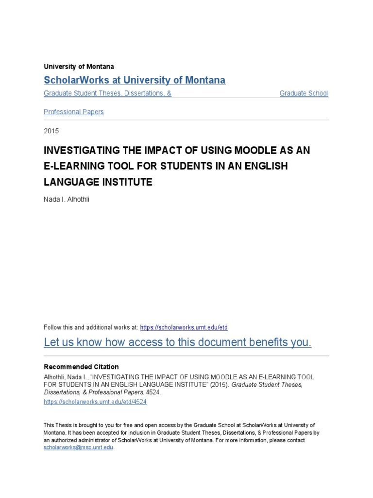 Investigating The Impact of Using Moodle As An E-Learning Tool Fo | PDF | Moodle | Educational ...