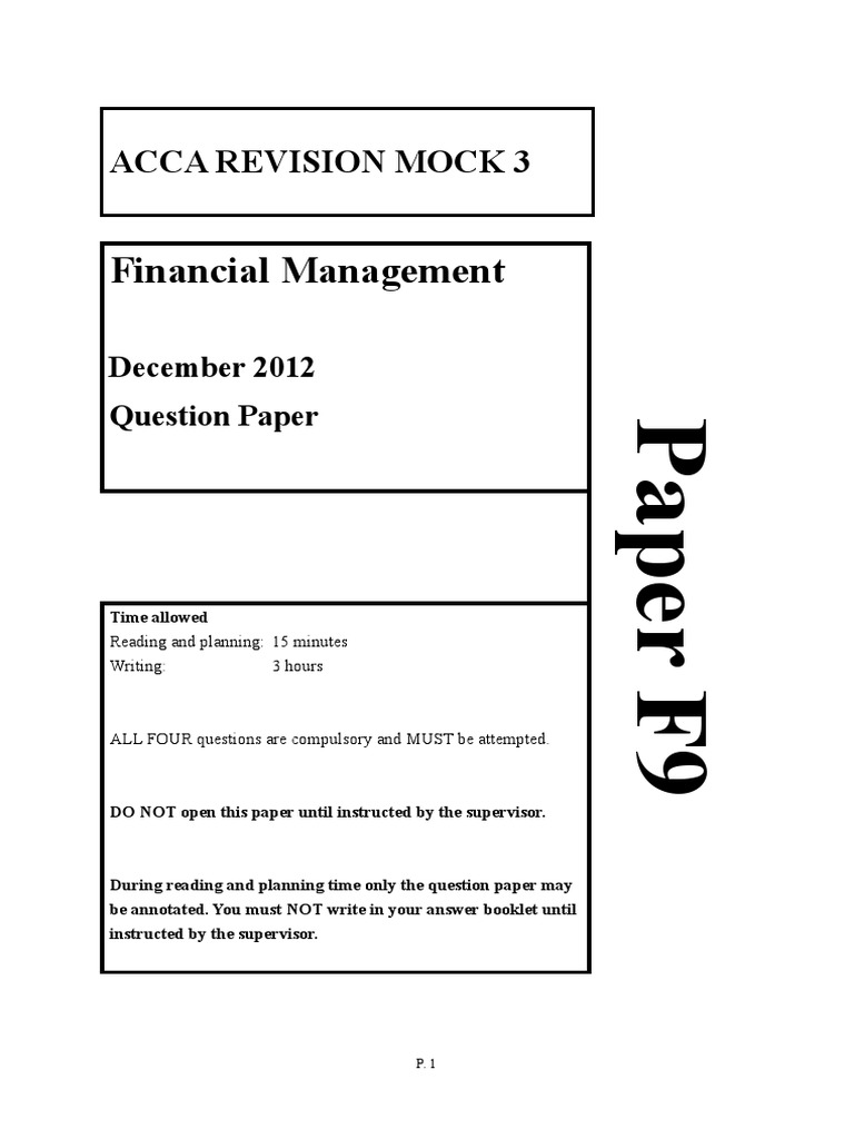 Financial Management: Acca Revision Mock 3 | PDF | Net Present Value ...